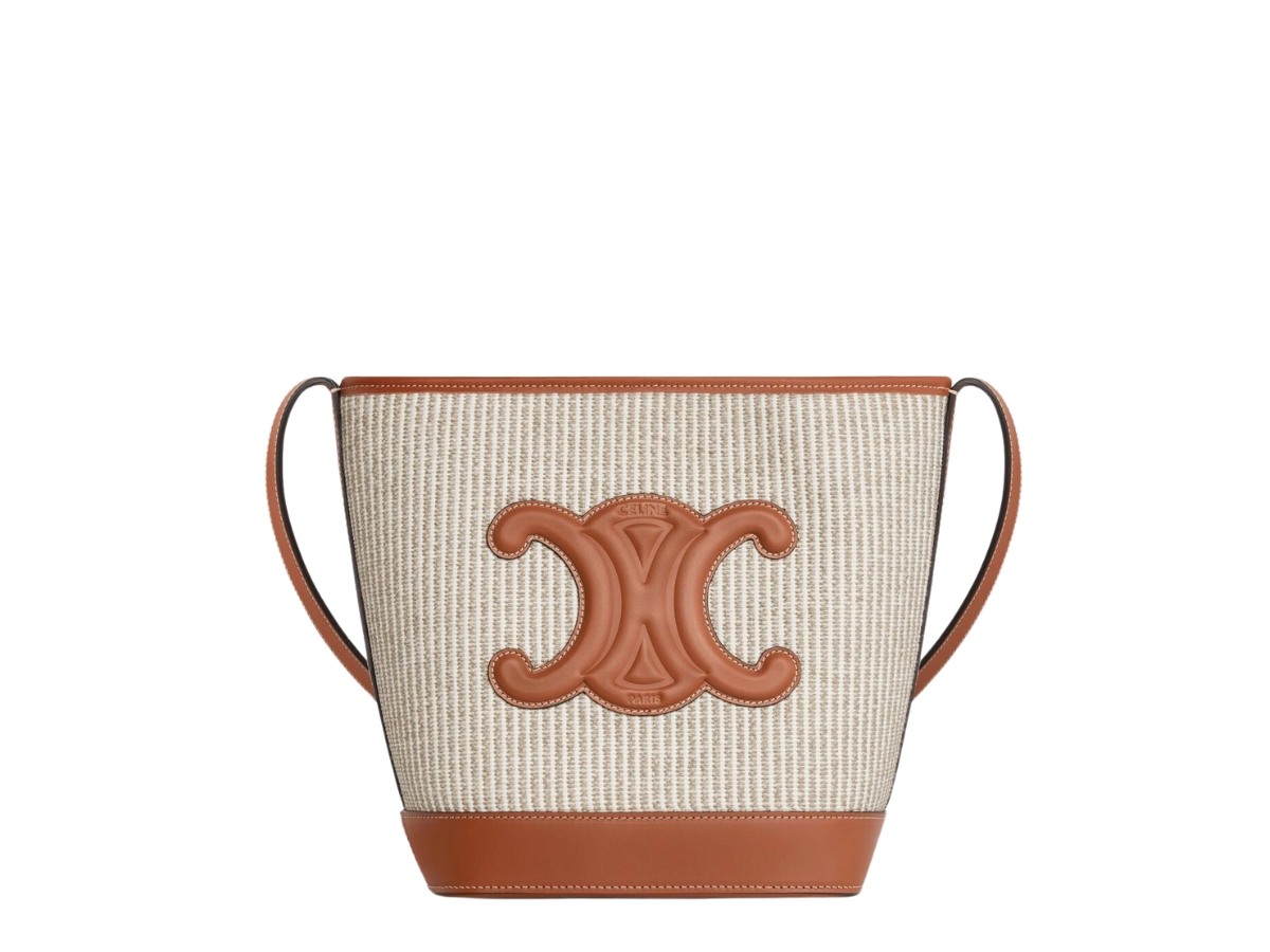 Celine Small Bucket Cuir Triomphe In Striped Textile And Calfskin Beige