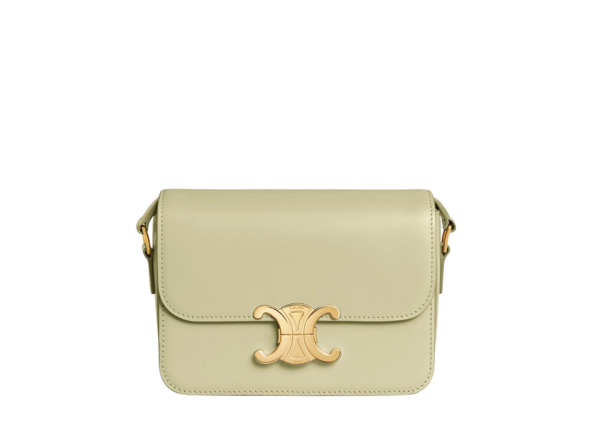 Celine Teen Triomphe Bag In Shiny Calfskin With Gold Finishing Almond Green