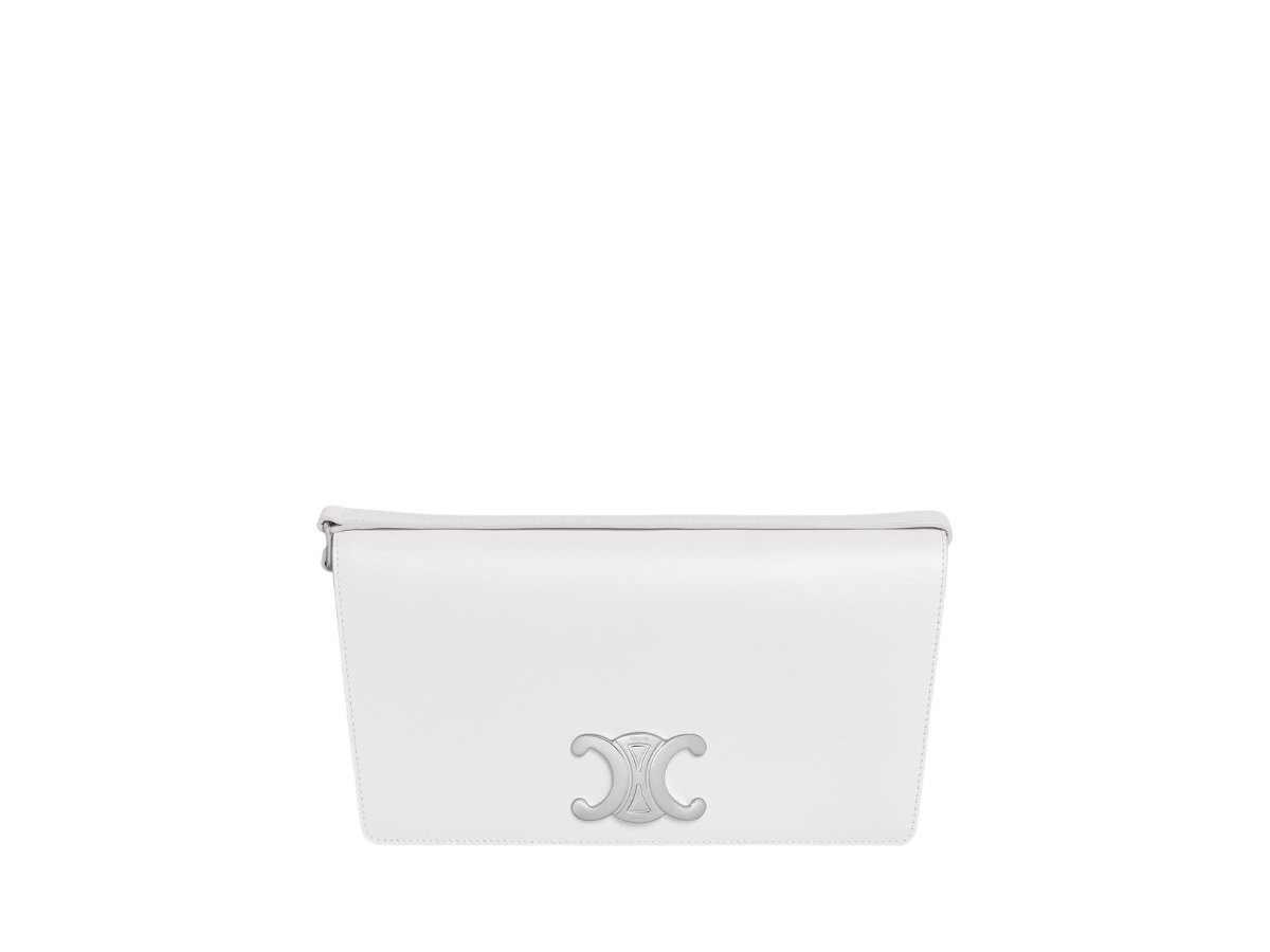 Celine Trapeze Triomphe Bag In Shiny Calfskin With Silver Finishing White
