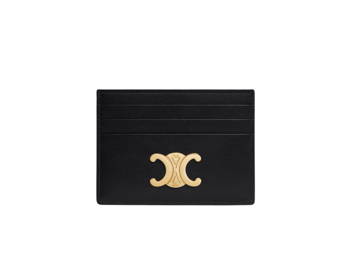 Celine Triomphe Card Holder in Shiny Calfskin Black | ของแท้