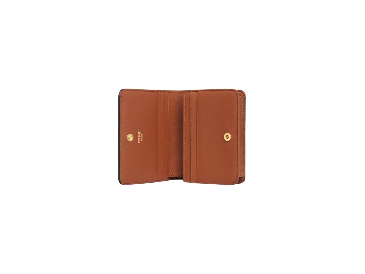 Celine Triomphe Compact Wallet In Triomphe Canvas Tan