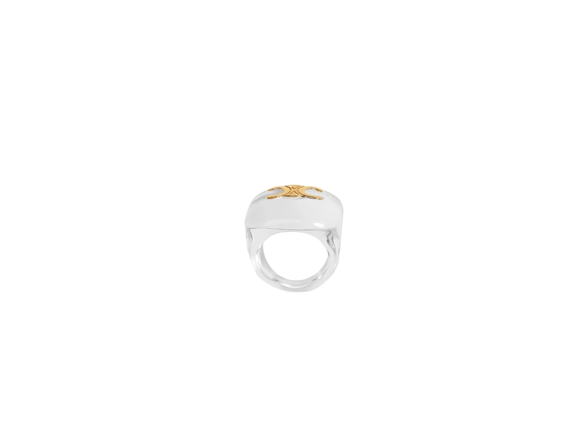 Celine Triomphe Ring In Plexiglass And Brass With Gold Finish ...