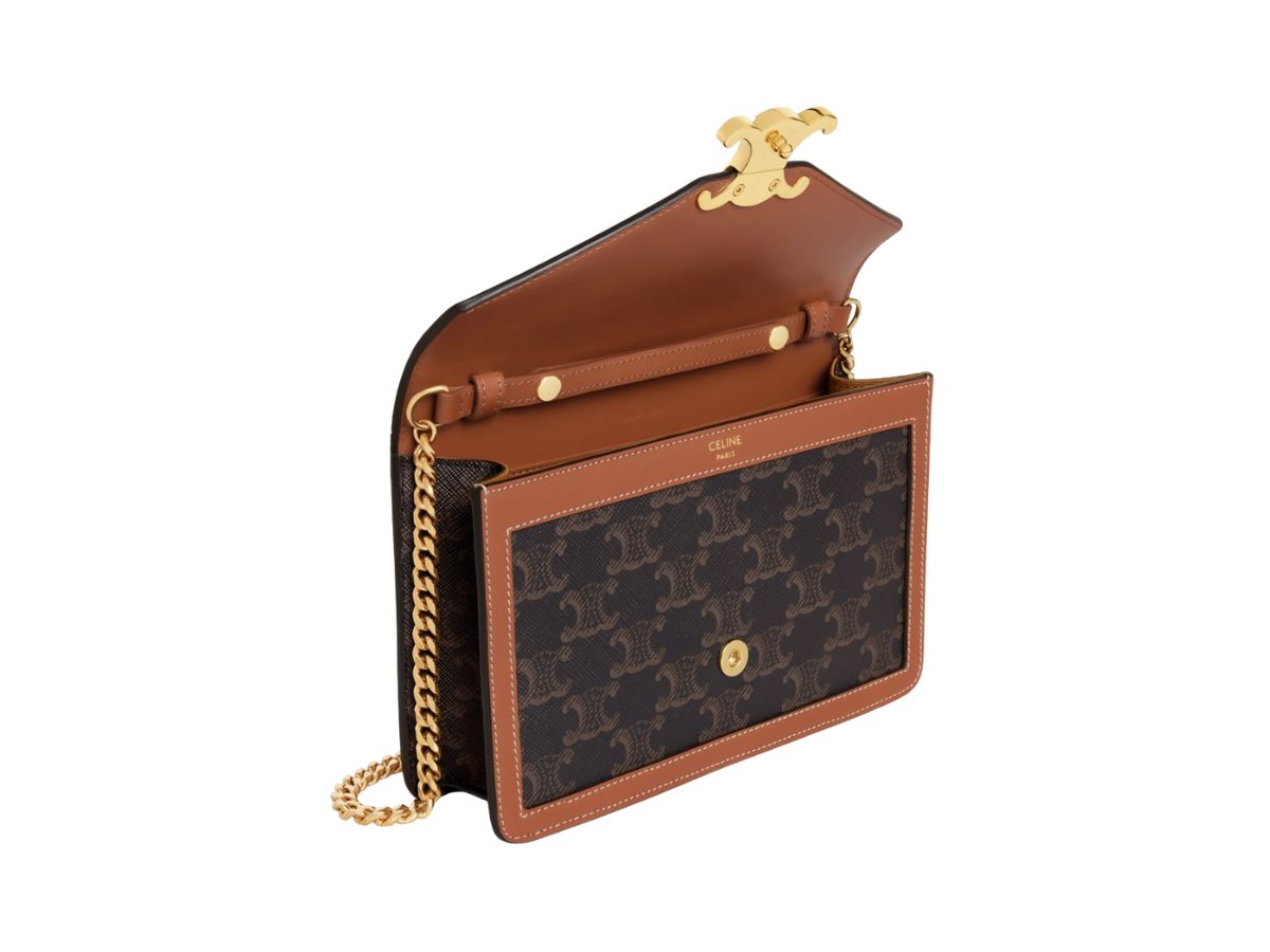 Celine Wallet On Chain Triomphe Canvas In Triomphe Canvas And Calfskin Tan