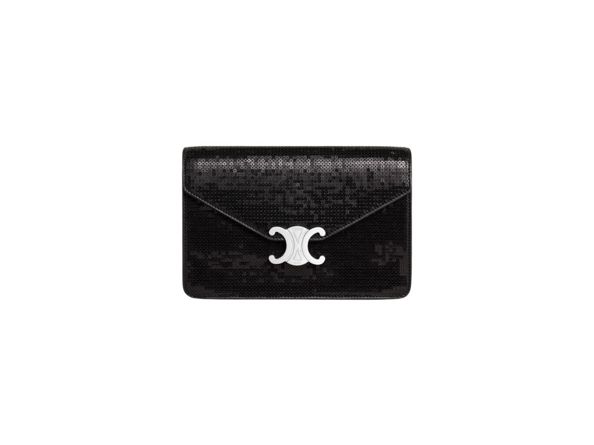 Celine Wallet On Chain Triomphe In Sequins And Calfskin Black