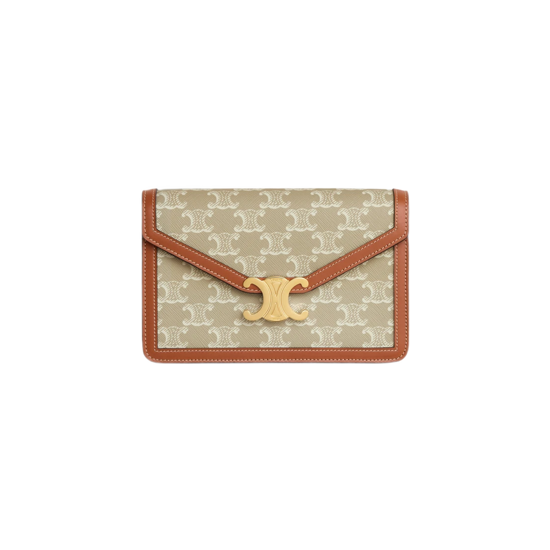 Celine Wallet On Chain Triomphe In Triomphe Canvas Calfskin Greige