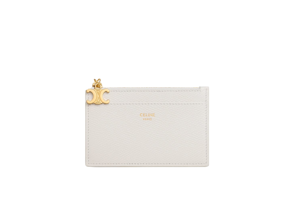 Celine Zipped Card Holder Triomphe Charms In Grained Calfskin