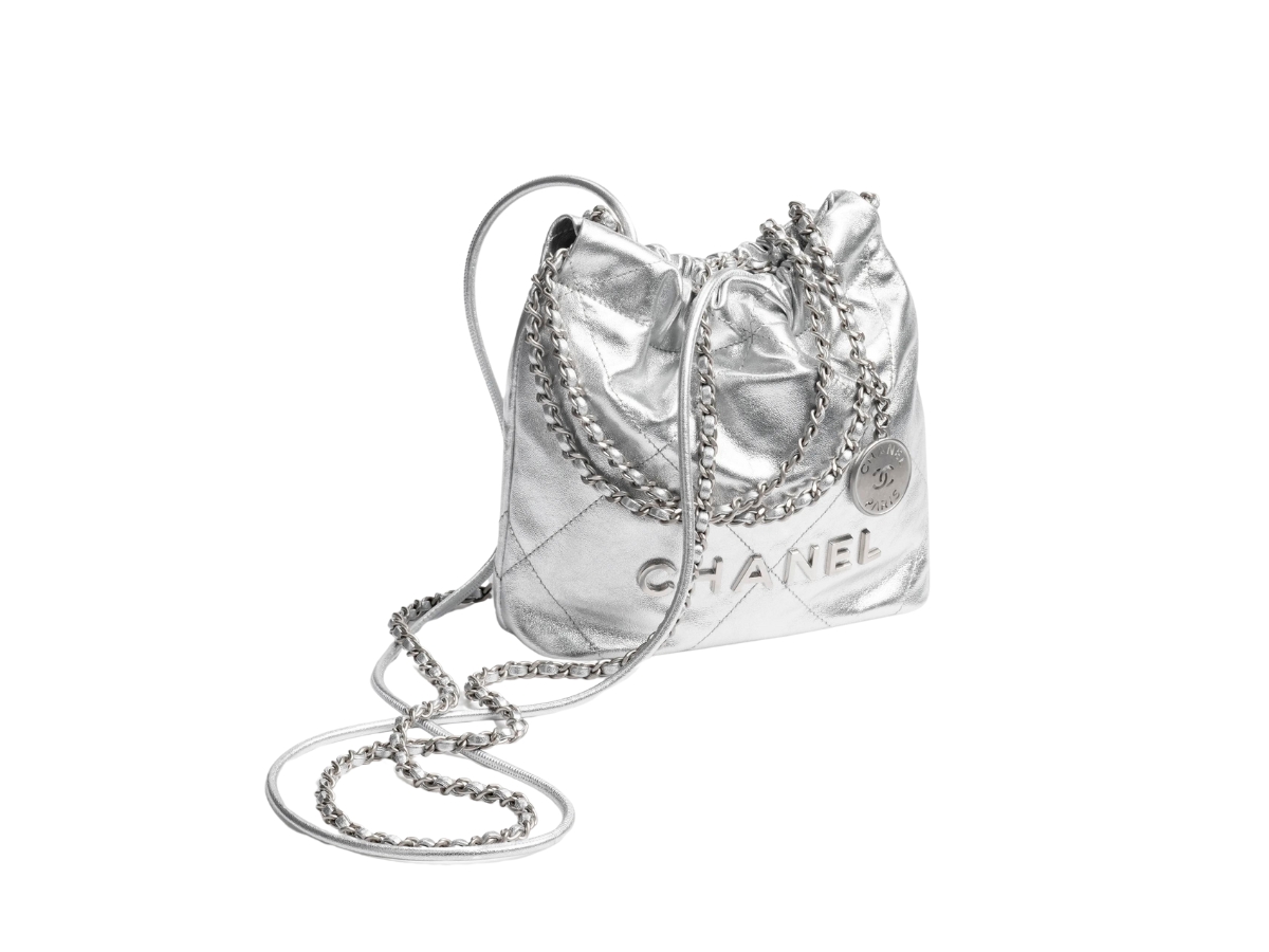 Chanel 22 Mini Handbag In Metallic Lambskin With Silver Metal Silver ...