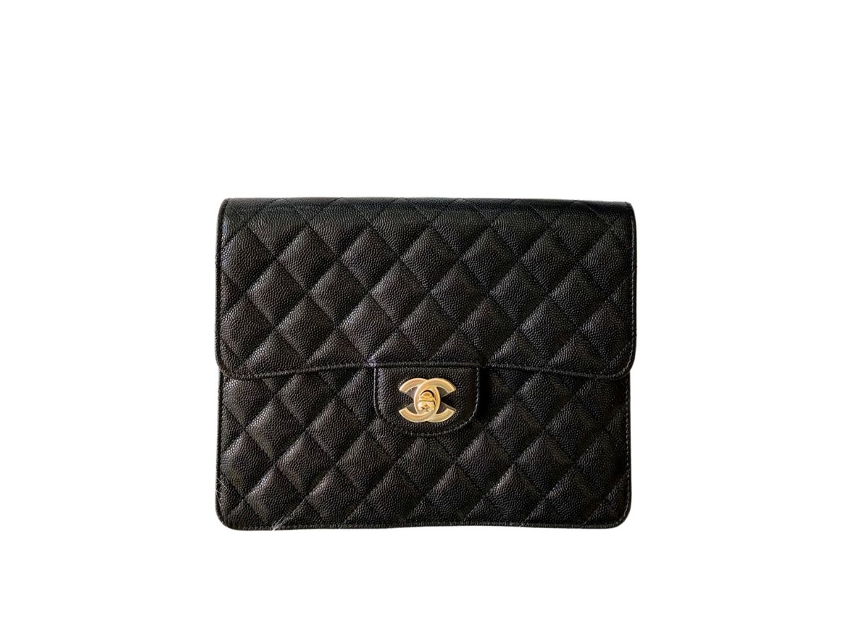 SASOM | กระเป๋า Chanel CC Logo Clutch Grained Calfskin Black Gold Tone ...