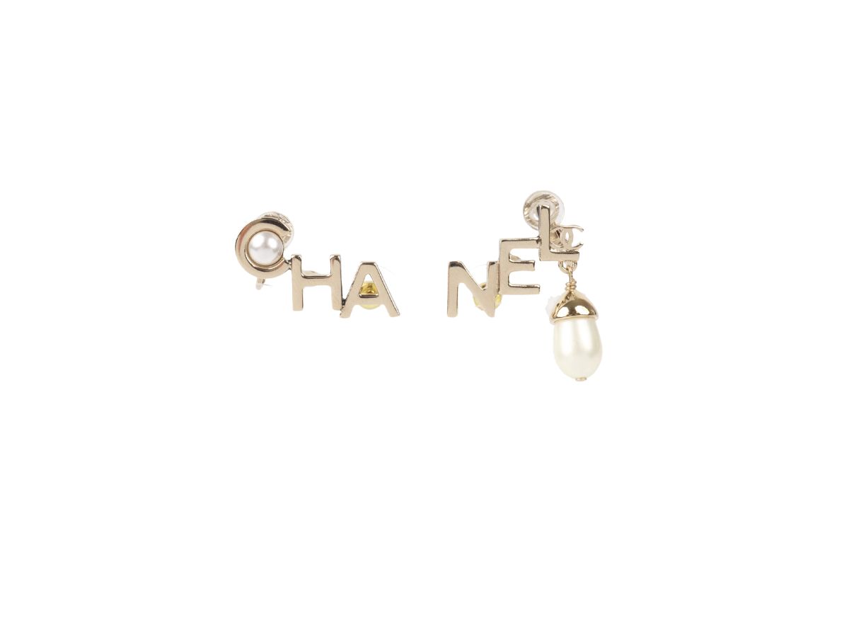 Chanel Letters Earring In Metal Gold With Imitation Pearls