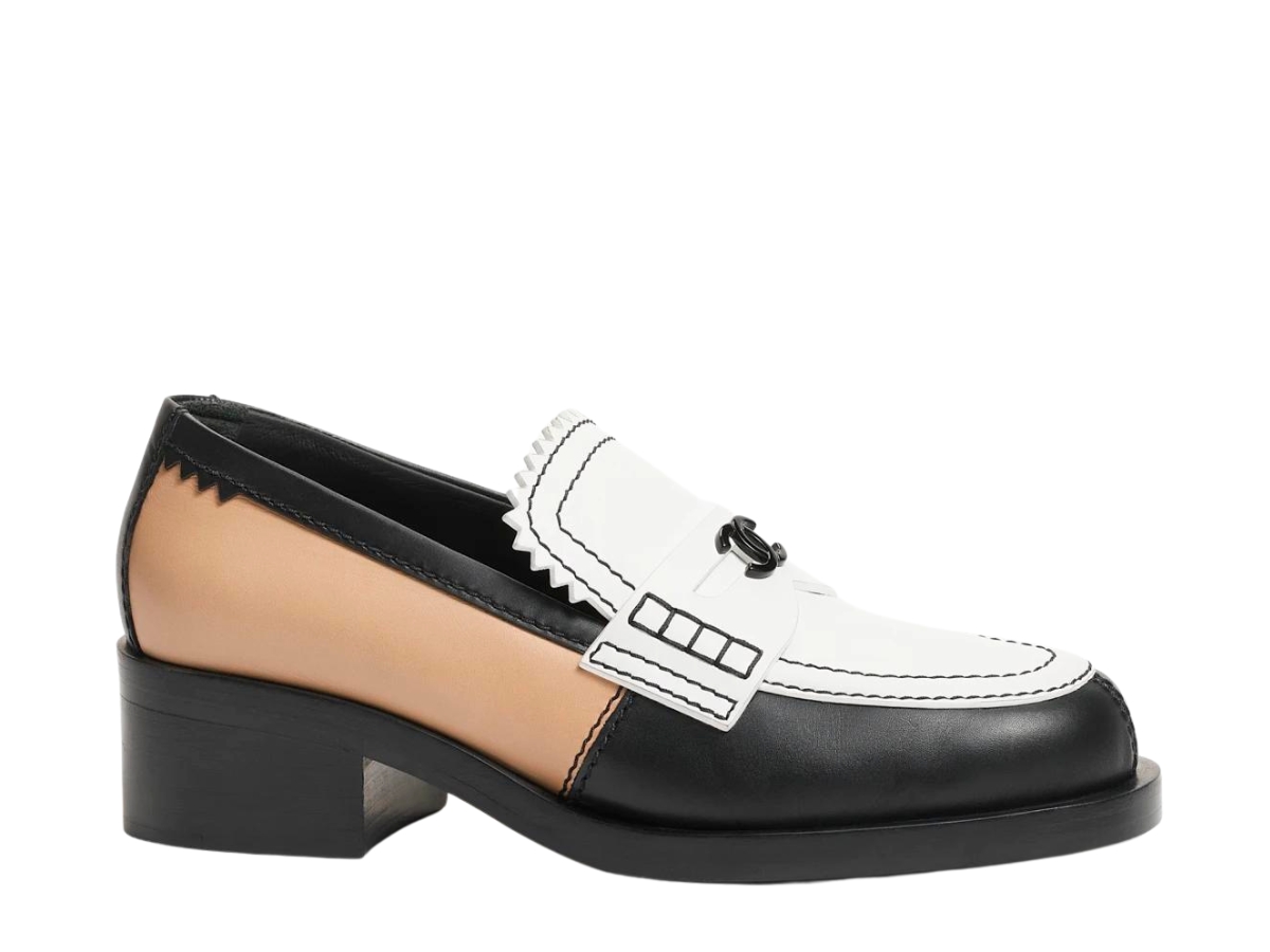 Chanel Moccasins Calfskin White-Black Beige (W)