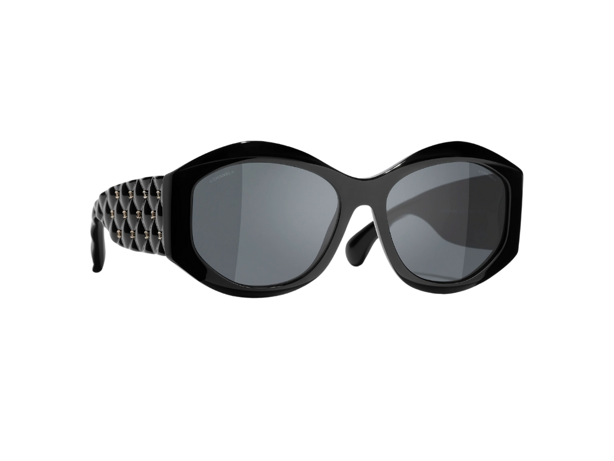 Chanel Oval Sunglasses In Black Acetate Frame-CC Logo Quilted Detail ...