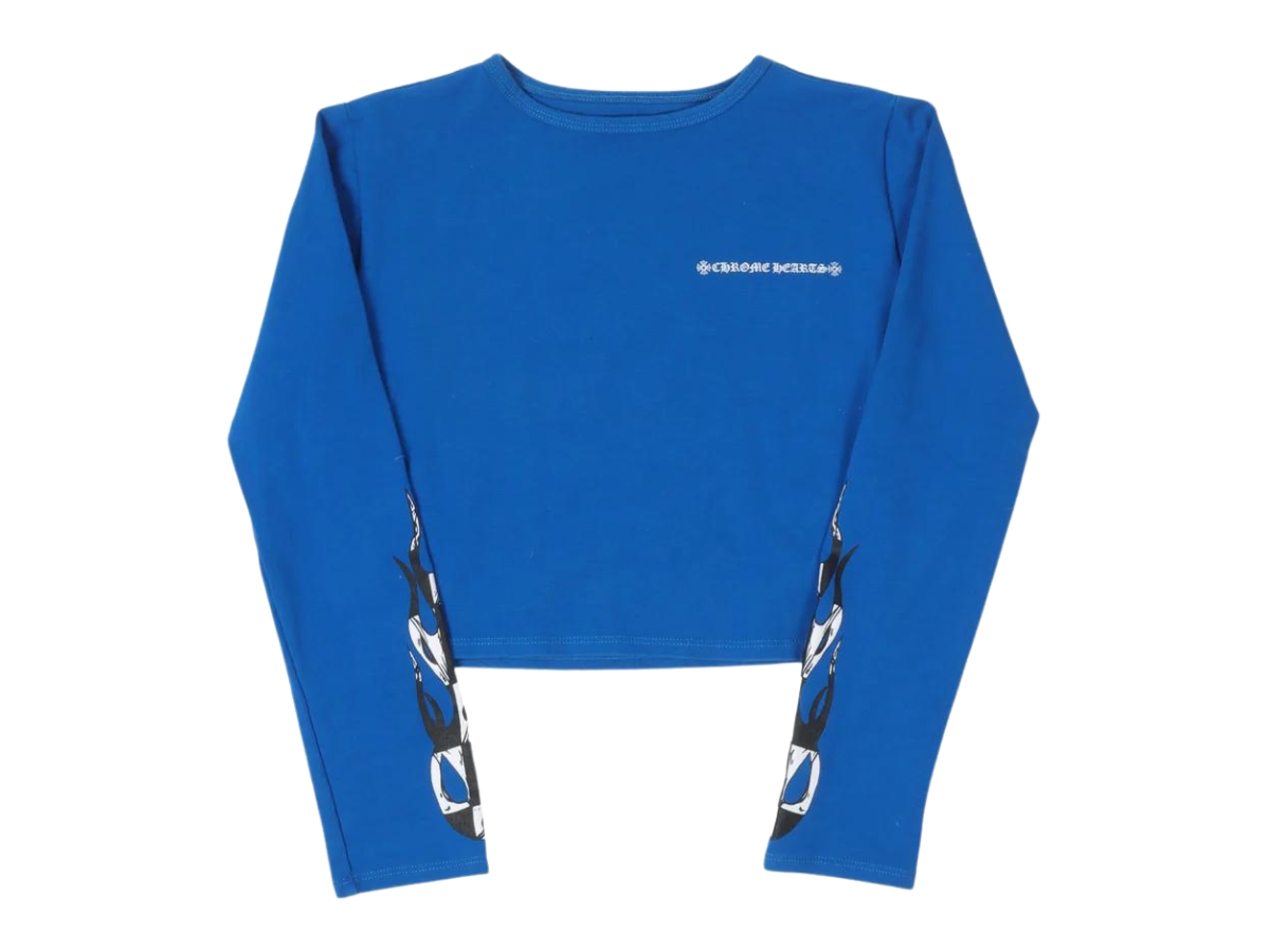 Chrome Hearts Matty Boy Flames Logo Graphic Print Crop Top Blue