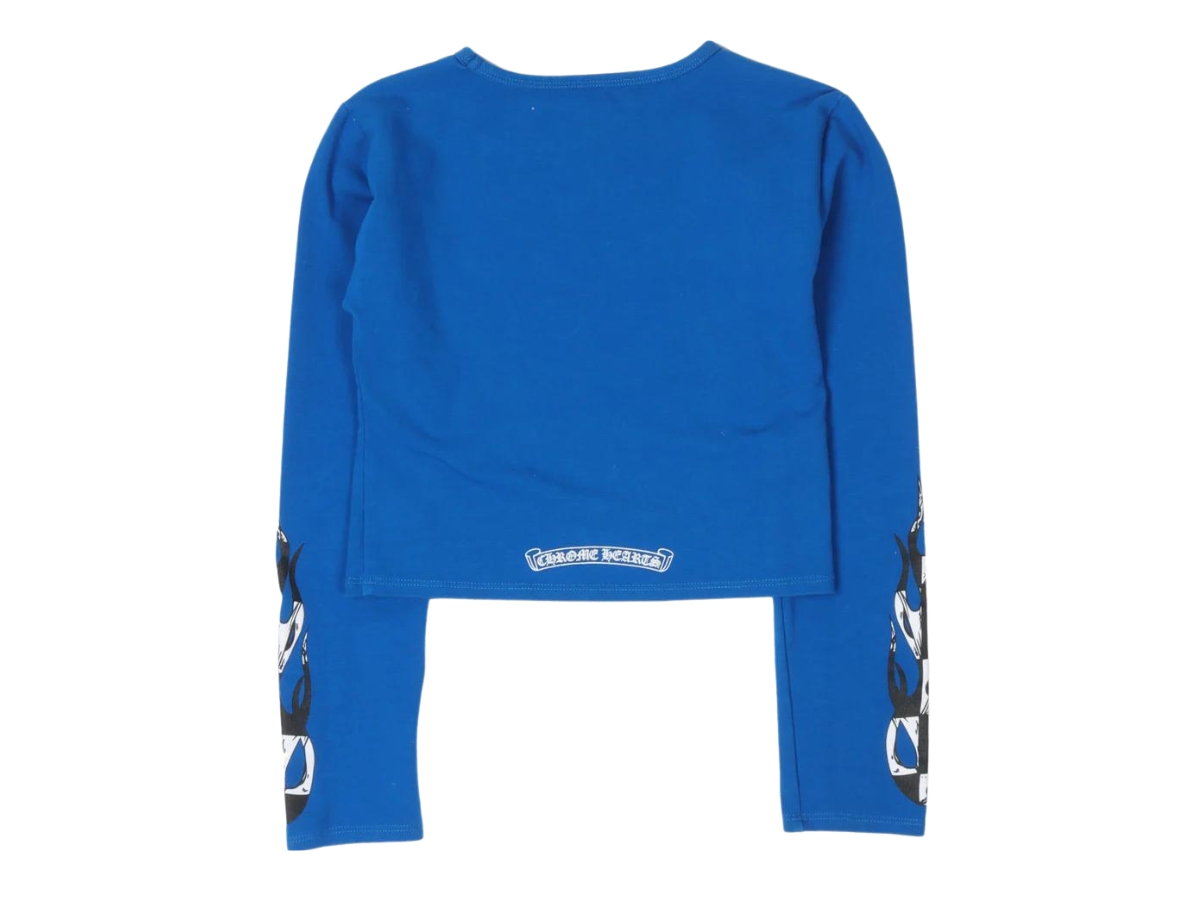 Chrome Hearts Matty Boy Flames Logo Graphic Print Crop Top Blue