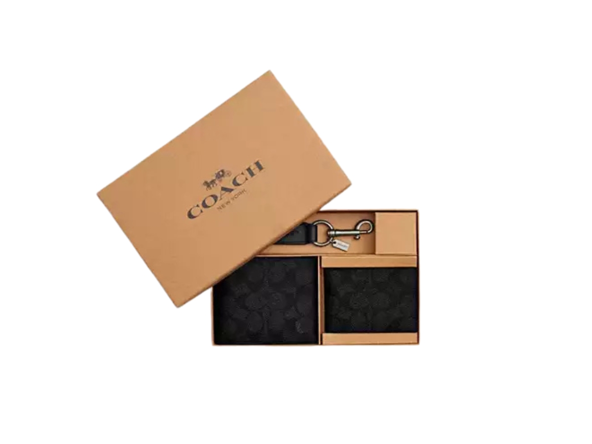 Coach Boxed 3 In 1 Wallet Gift Set In Signature Canvas With Gunmetal ...
