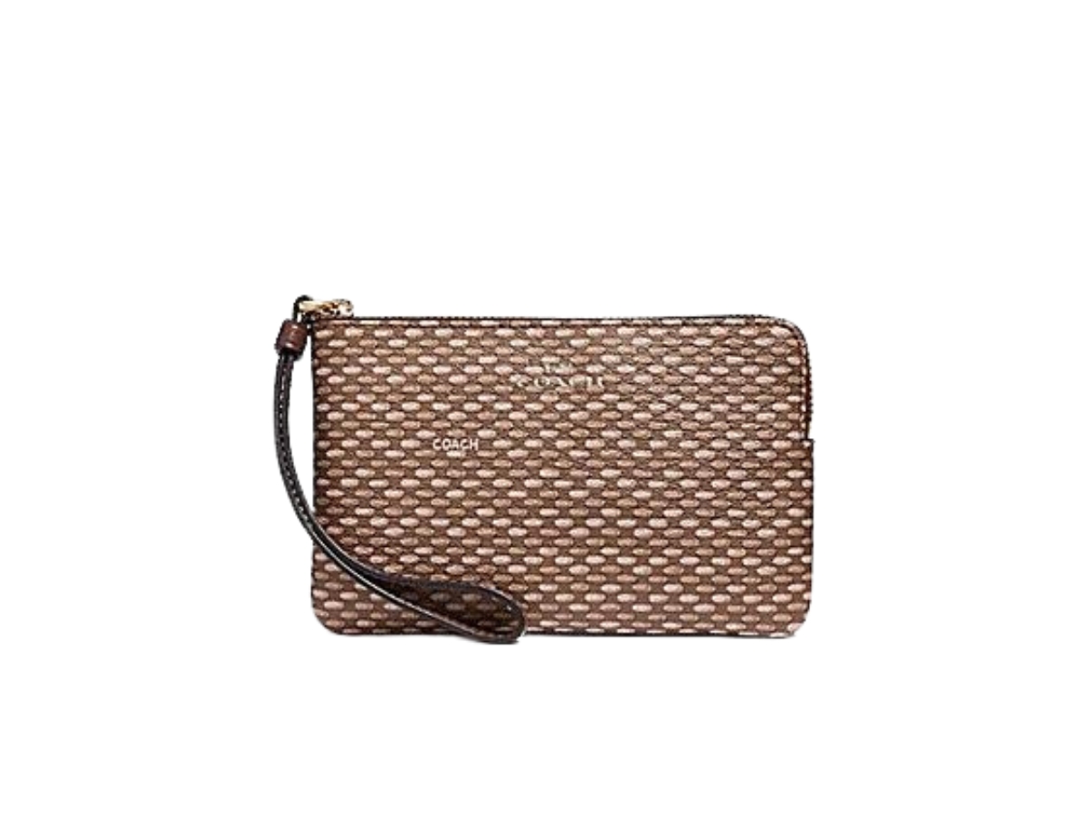 Coach Corner Zip Wristlet In Printed Coated Canvas With Gold Hardware ...