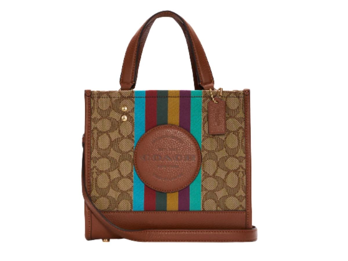 Coach Dempsey Tote 22 In Signature Jacquard With Stripe And Coach Patch