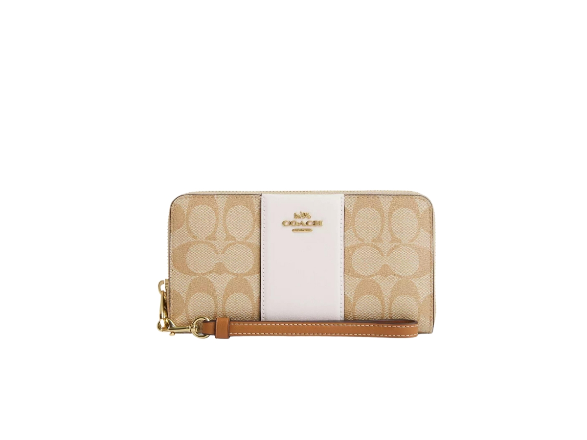Coach Long Zip Around Wallet In Signature Canvas With Stripe Gold Light ...