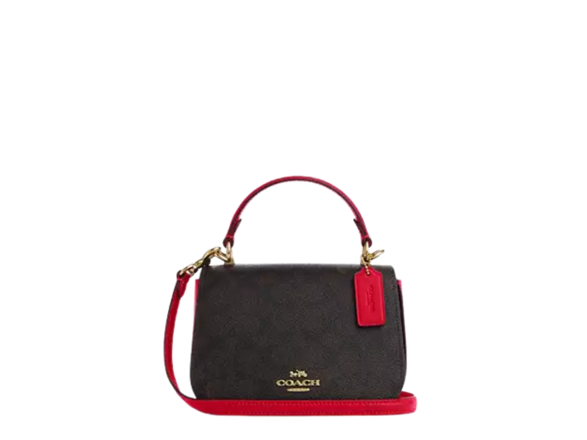 Coach Lysa Top Handle Bag In Signature Canvas With Gold Walnut Bold Red