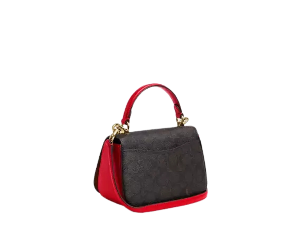 Coach Lysa Top Handle Bag In Signature Canvas With Gold Walnut Bold Red