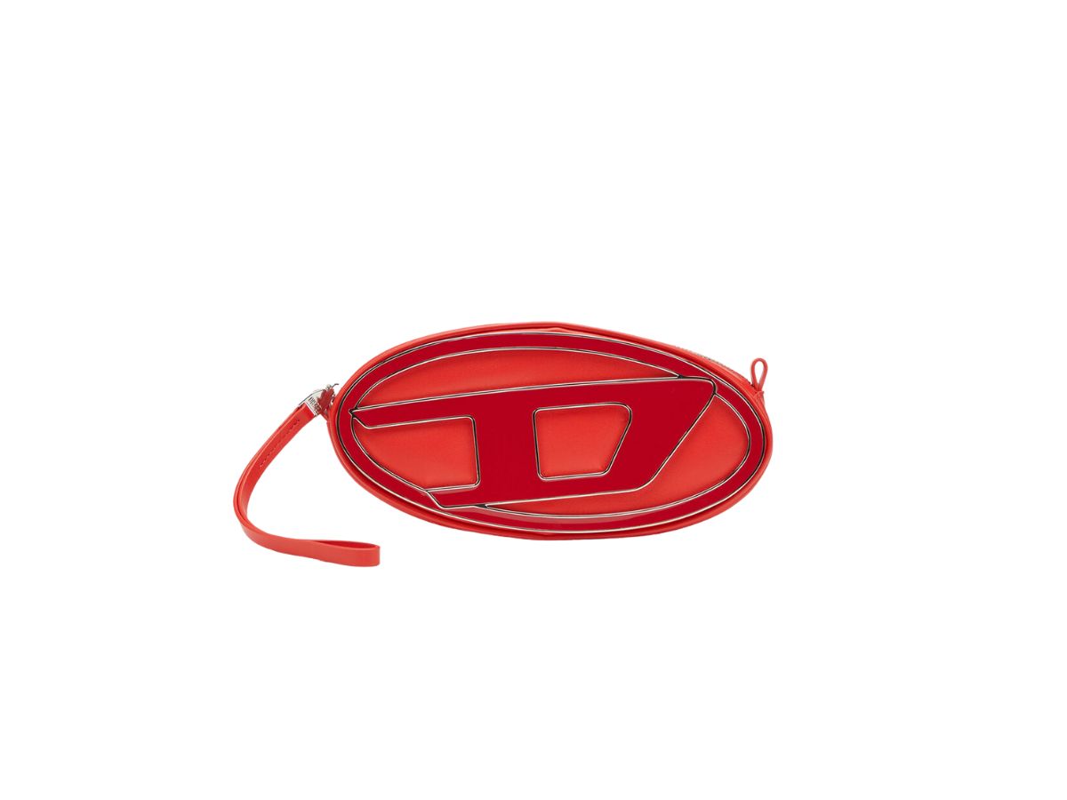 Diesel 1DR Pouch Small Crossbody With Logo Plaque In Nappa Leather Red