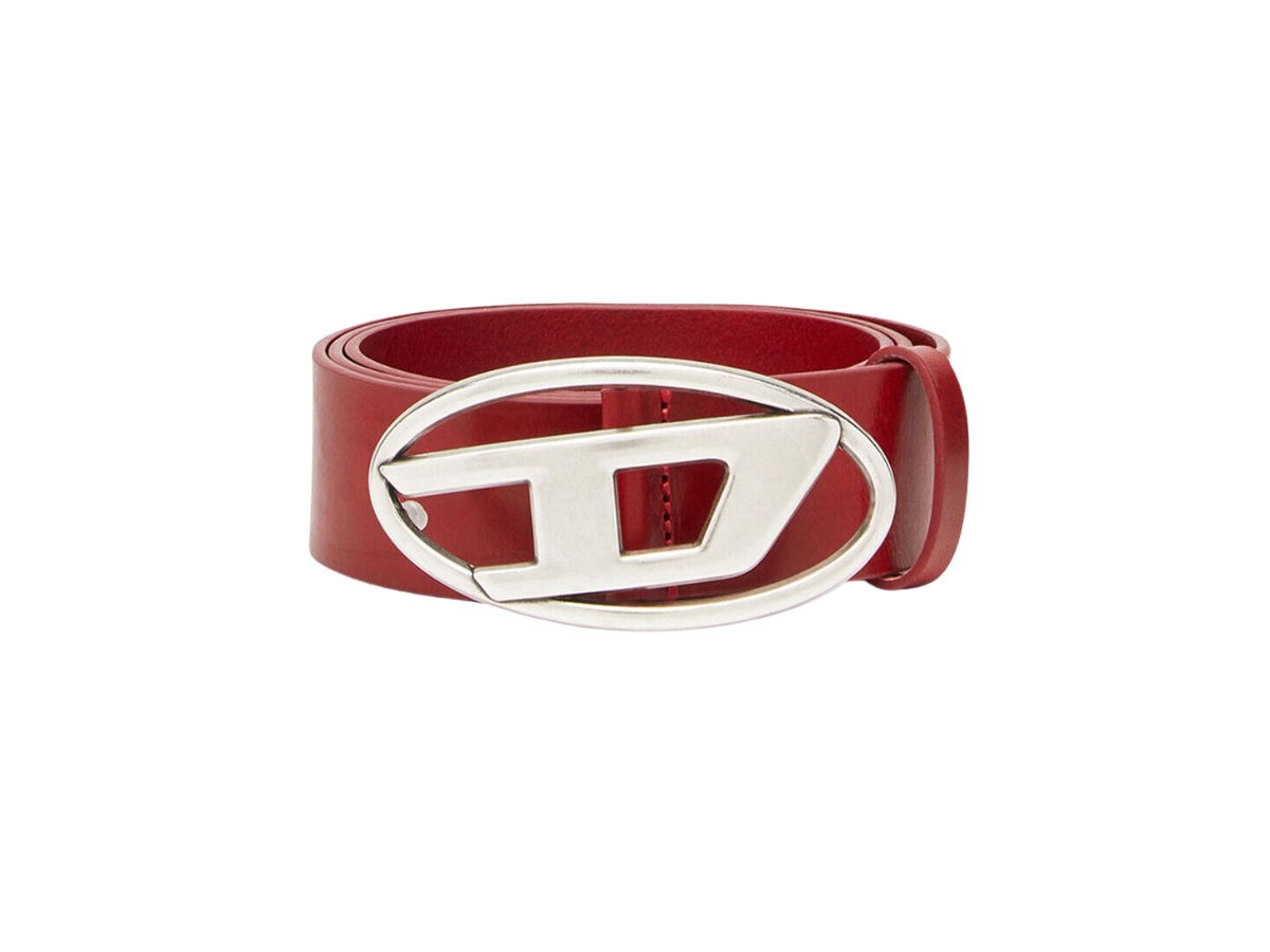 Diesel B-1DR Leather Belt With D Buckle Red | ของแท้