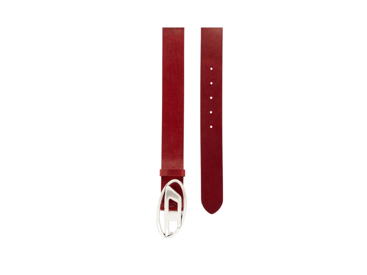 Diesel B-1DR Leather Belt With D Buckle Red | ของแท้