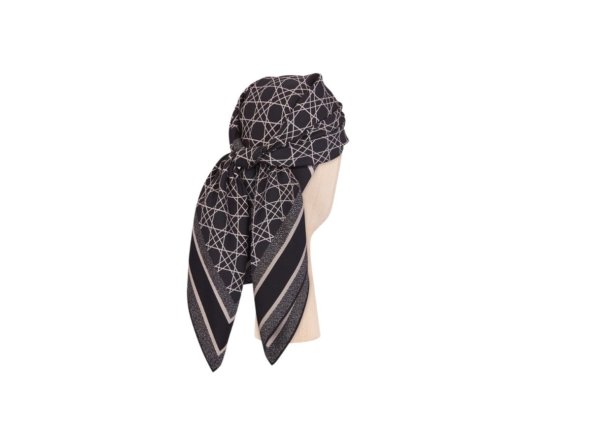 Dior D-Cannage 90 Square Scarf In Black And Ivory Faded Silk Twill