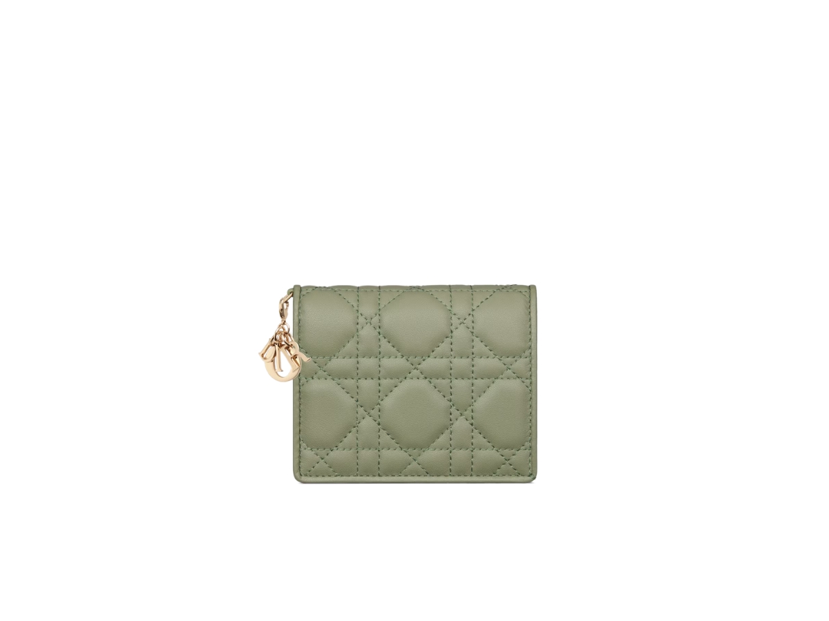 Dior Lady Dior Mini Wallet In Pastel Peyote Green Cannage Lambskin With ...