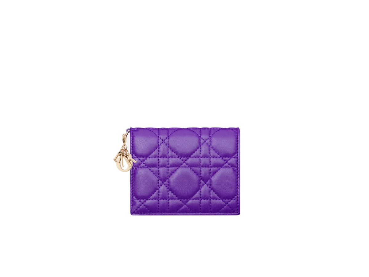 Dior Lady Dior Mini Wallet In Purple Cannage Lambskin With Detachable Charm