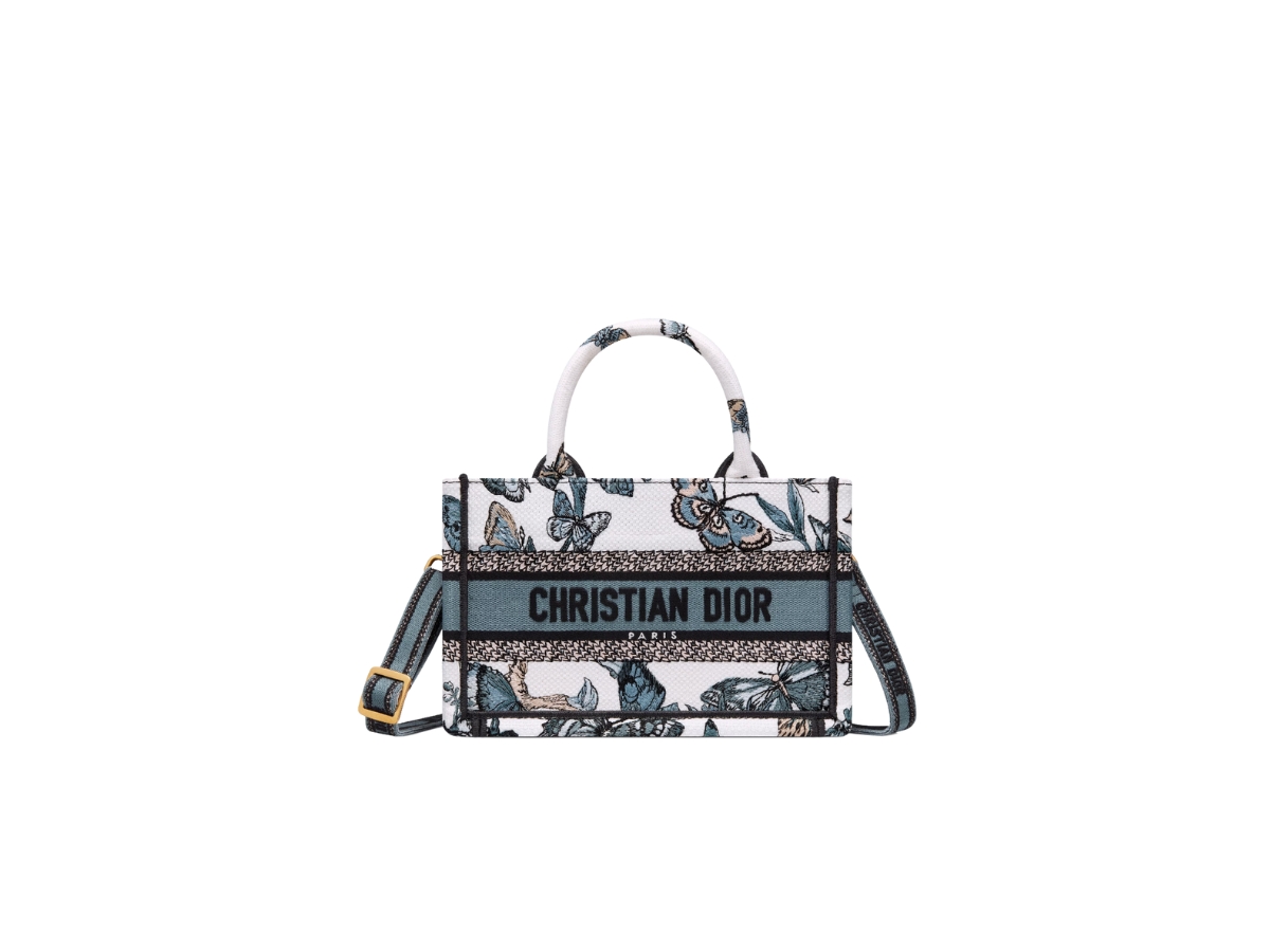 Dior Mini Dior Book Tote With Strap In White And Pastel Midnight Blue ...