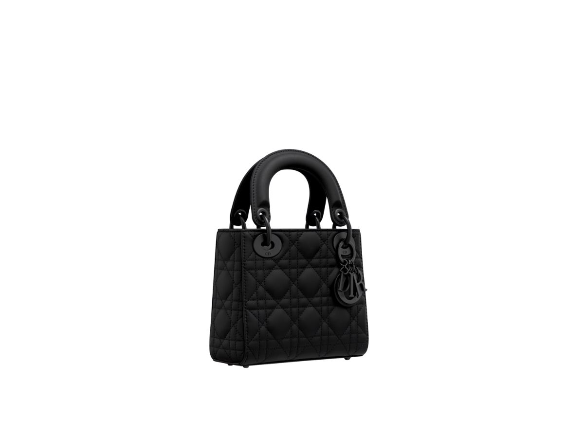 SASOM | bags Dior Mini Lady Dior Bag In Black Ultramatte Cannage Calfskin With Tonal Metal Check ...