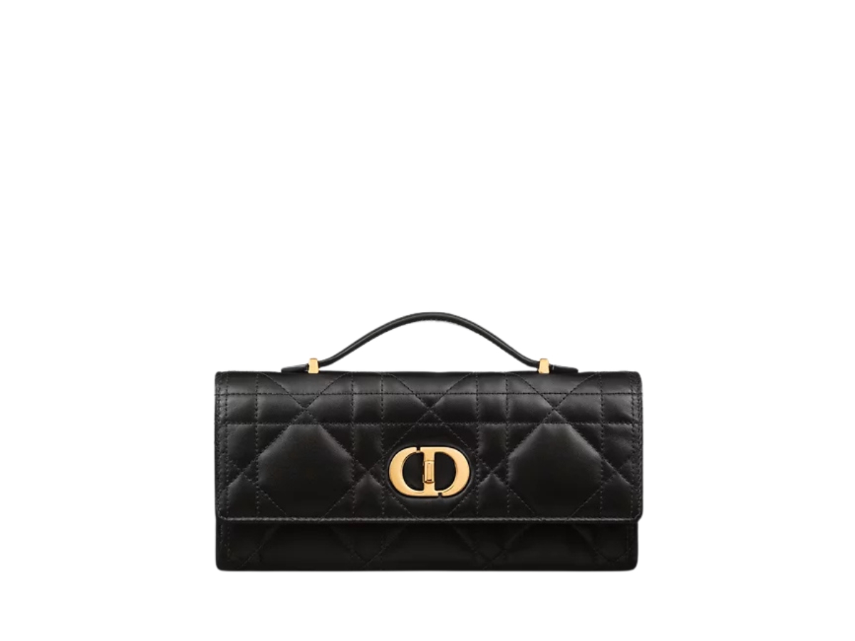 Dior Miss Caro Top Handle Pouch In Macrocannage Lambskin Leather With Gold Hardware Black