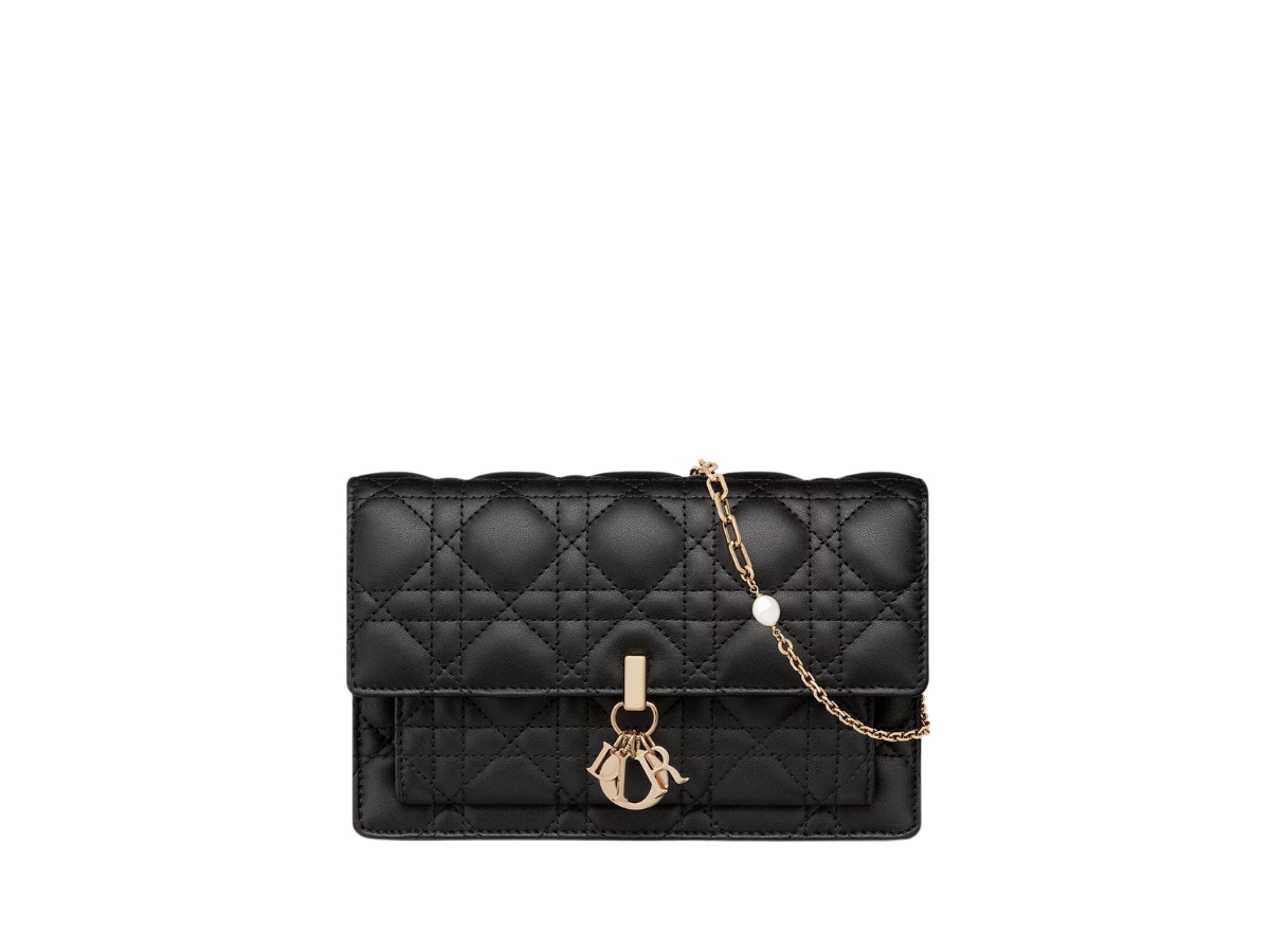 Dior Miss Dior Chain Pouch In Black Cannage Lambskin With Gold Hardware