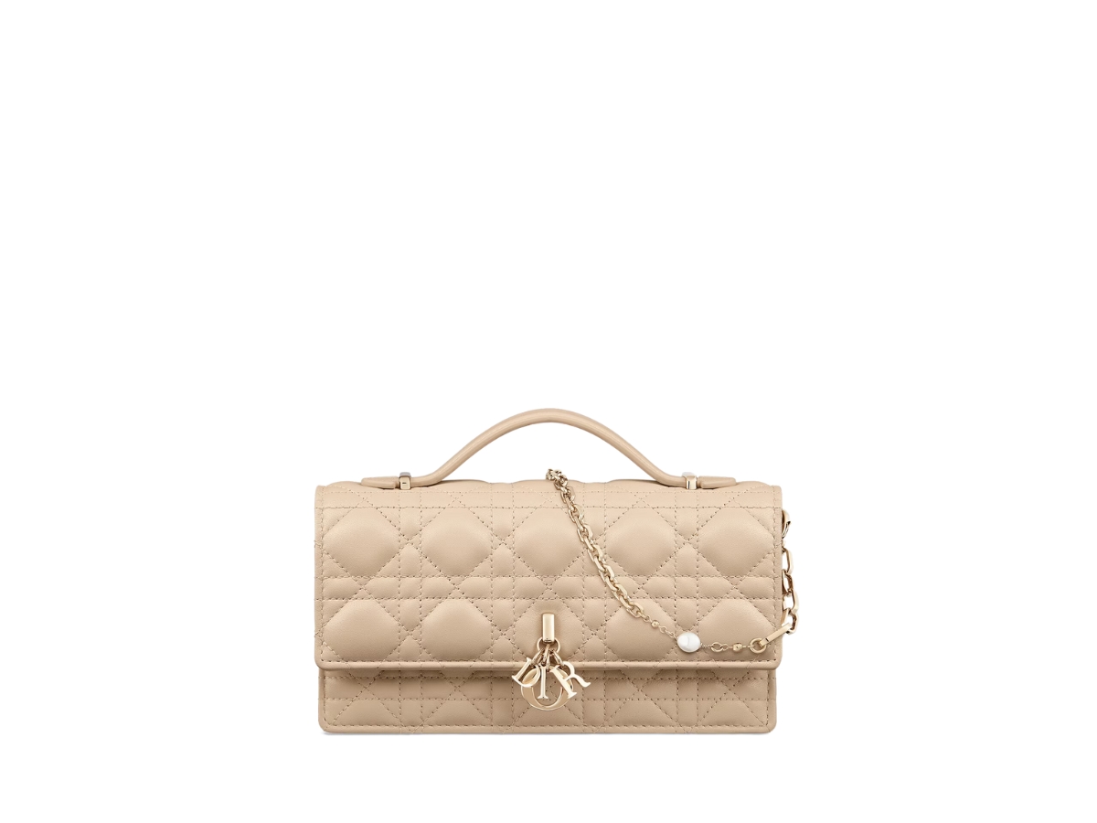 Dior Miss Dior Mini Bag In Sand-Colored Cannage Lambskin With Gold ...