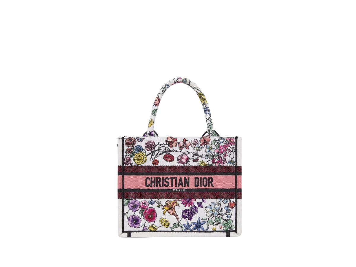 Dior Small Dior Book Tote Bag In White Multicolor Florilegio Embroidery ...