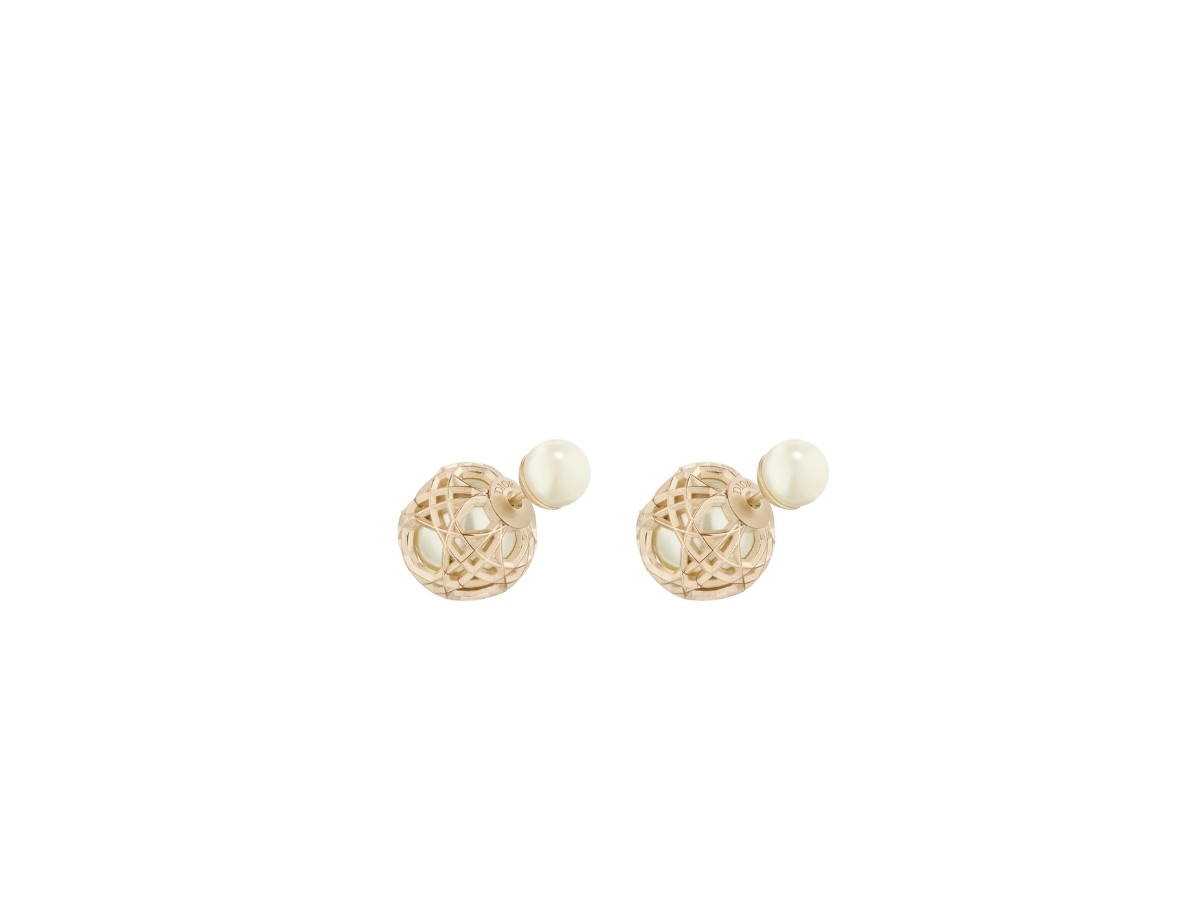 Dior Tribales Earrings In Cannage Gold-Finish Metal And White Resin Pearls