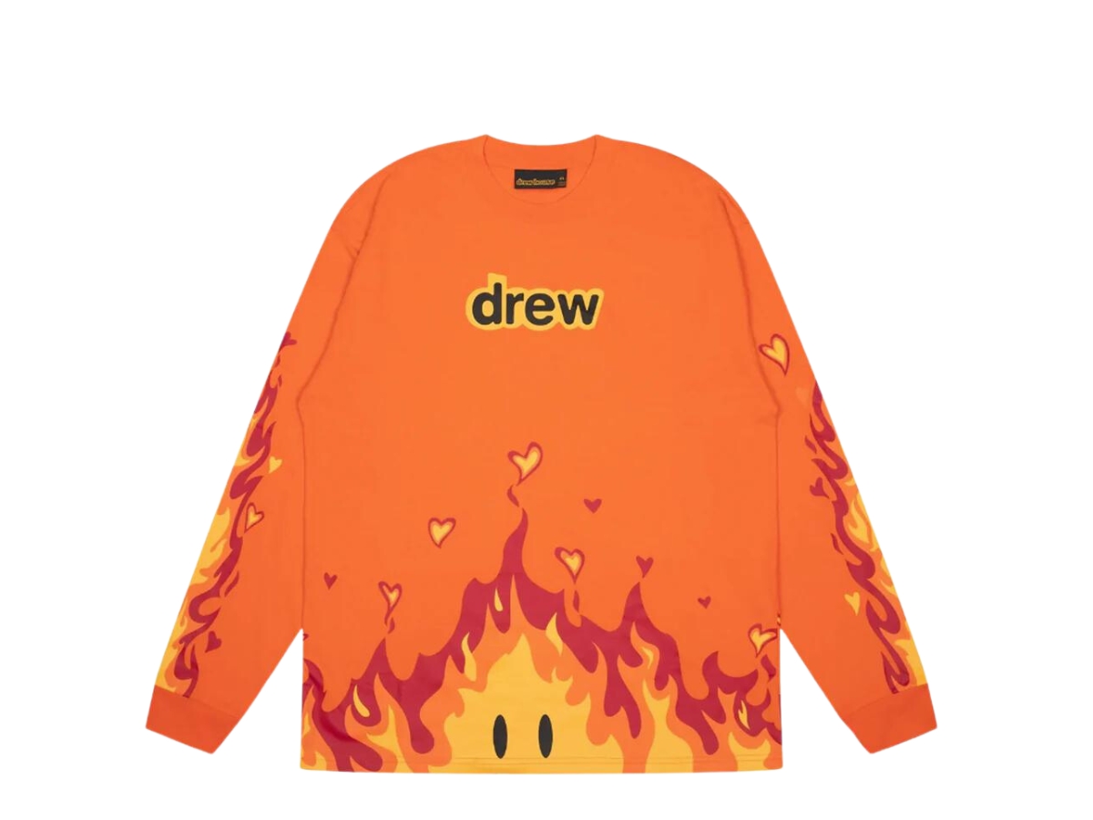 Drew House Secret LS Fire Tee Orange Shop Authentic at SASOM