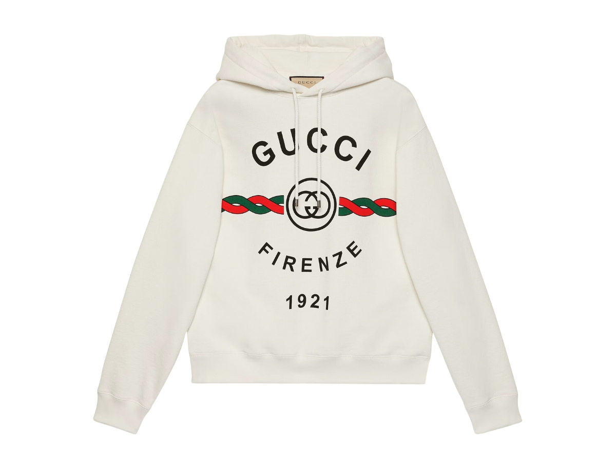 Gucci Cotton Gucci Firenze 1921 Hooded Sweatshirt White Light