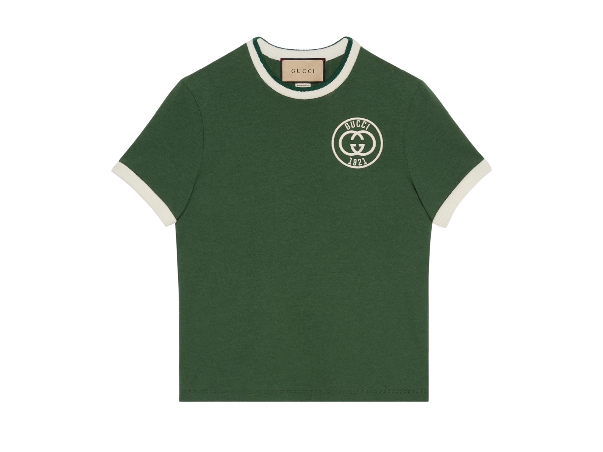 Gucci Cotton Jersey T-Shirt With Gucci Embroidery In Green Cotton Jersey With Interlocking G ...
