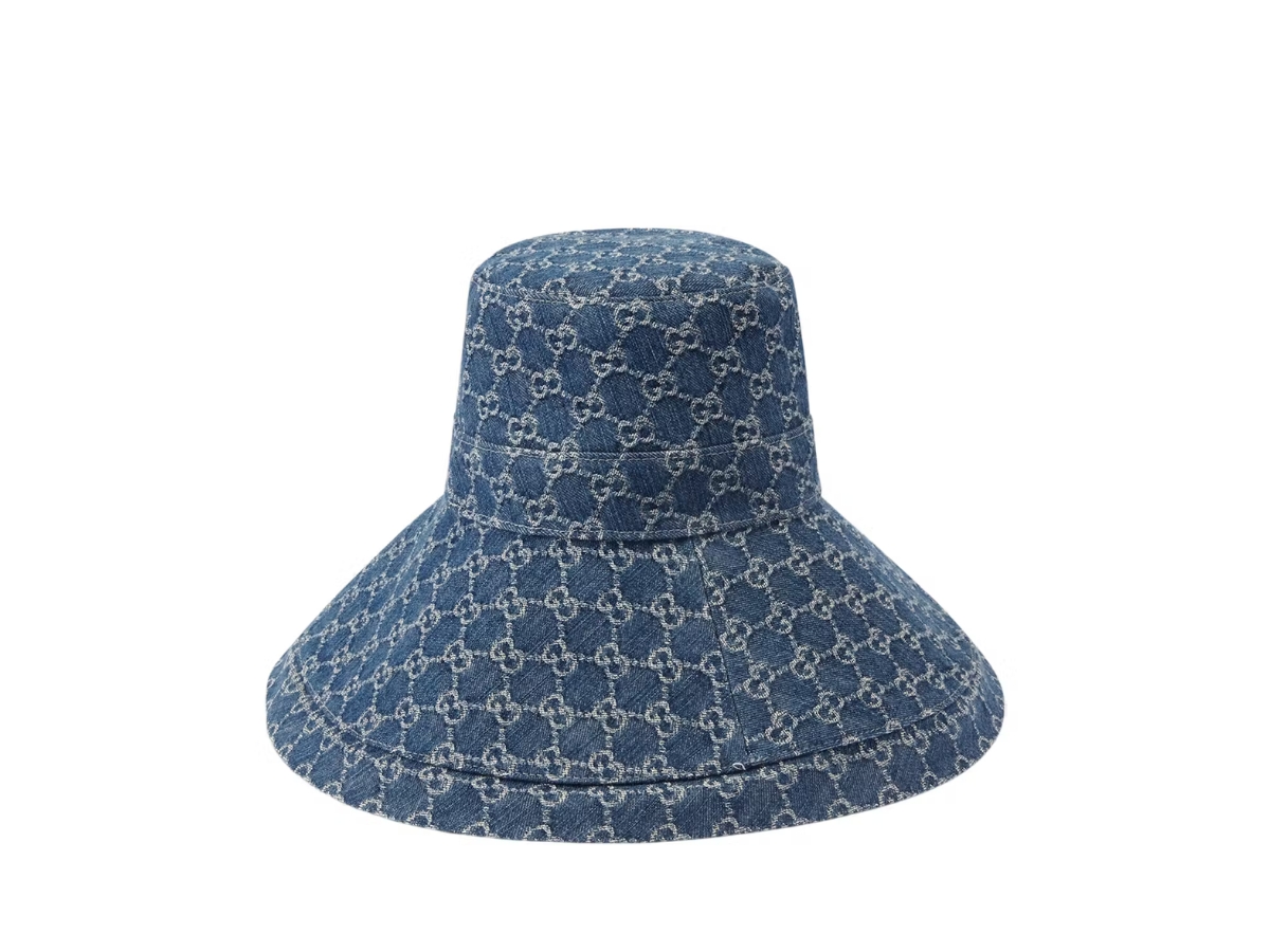 Gucci GG Canvas Wide Brim Hat In Blue-Ivory GG Denim