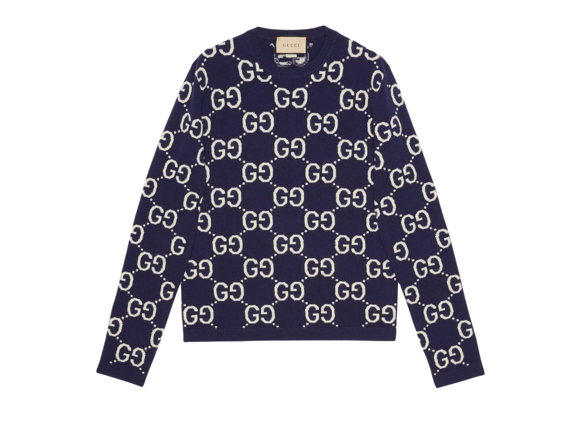 Buy Gucci GG Wool Jacquard Jumper Blue and Ivory | SASOM