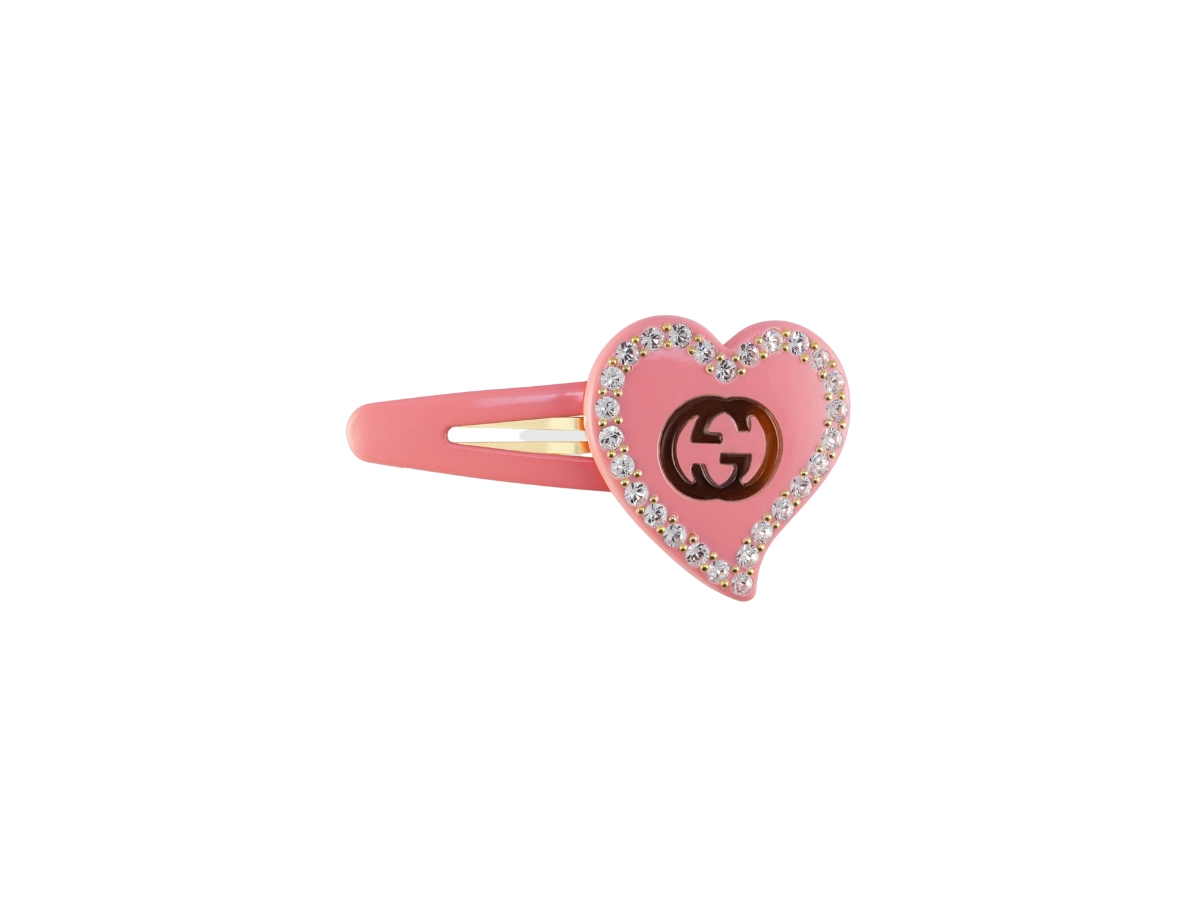 Gucci Hair Clip With GG And Heart Detail In Pink Resin Tortoiseshell ...