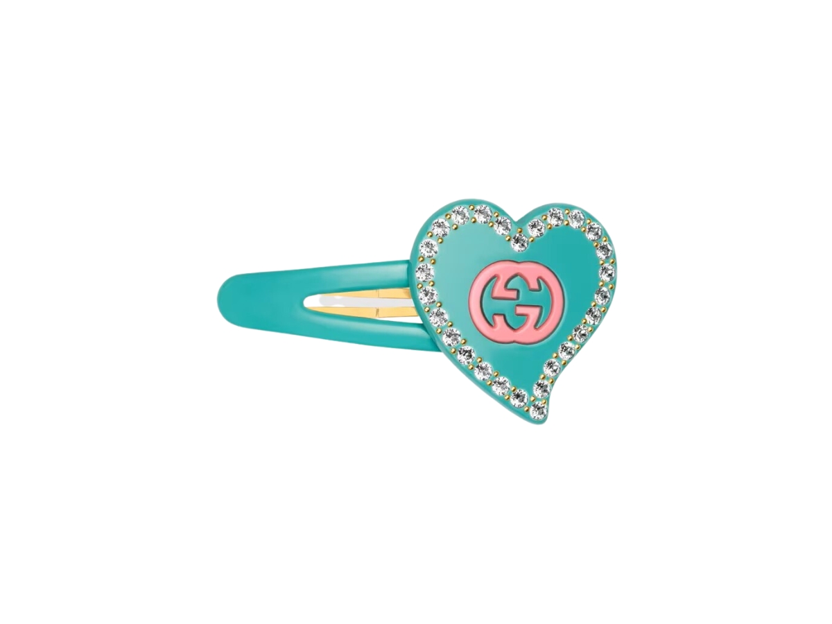 Gucci Interlocking G Heart Hair Clip Light Green Resin