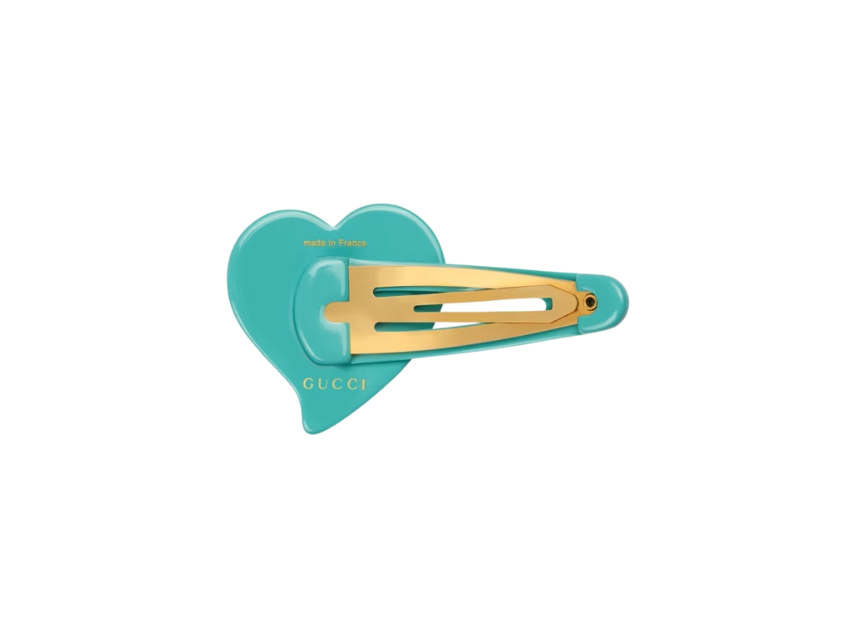 Gucci Interlocking G Heart Hair Clip Light Green Resin