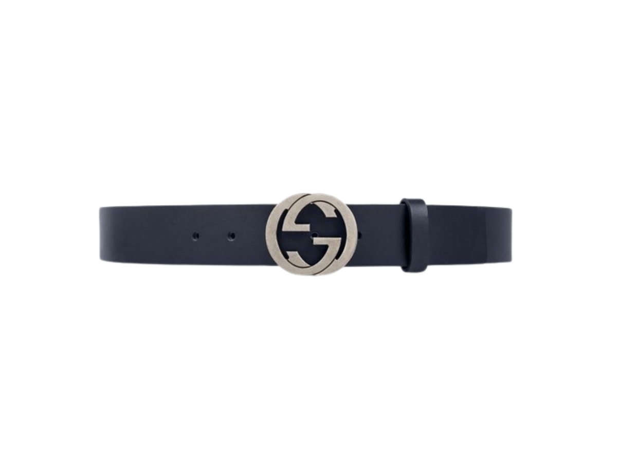 SASOM | เครื่องประดับ Gucci Leather Belt With Interlocking G 40MM In Blue Leather With Silver ...