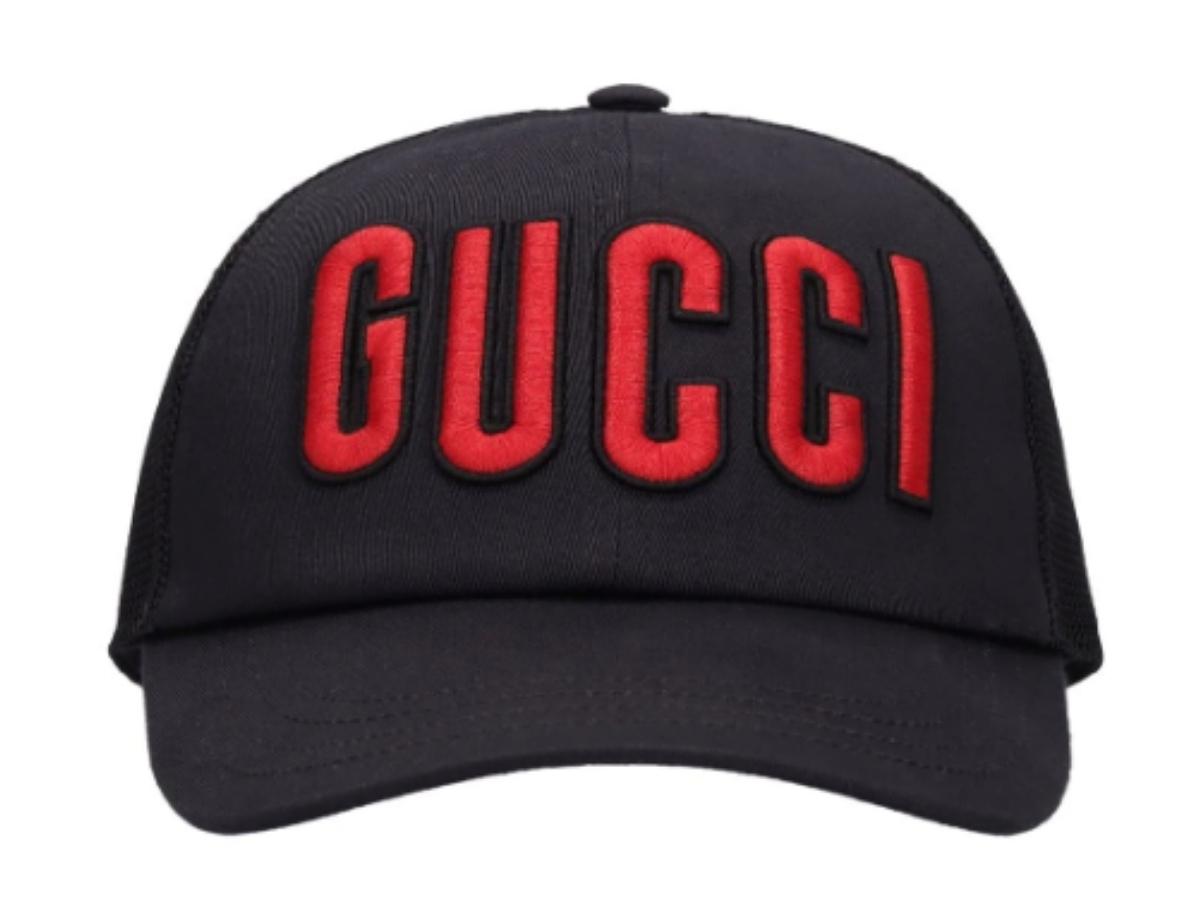 ช้อป Gucci Logo Embroidered Mesh Cap Blackของแท้ที่ SASOM
