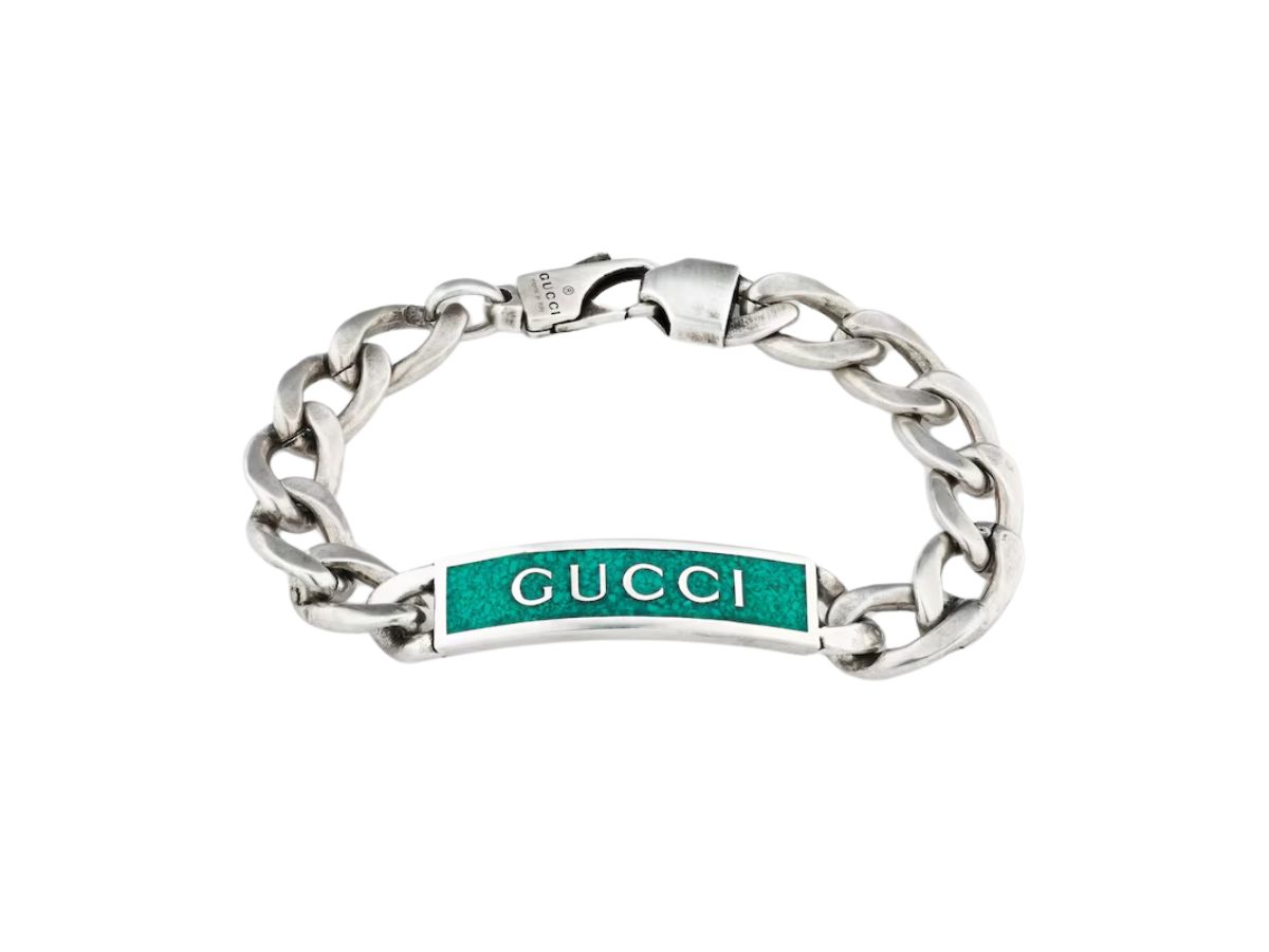 Gucci Logo Enamel Bracelet In Sterling Silver And Gourmette Chain ...