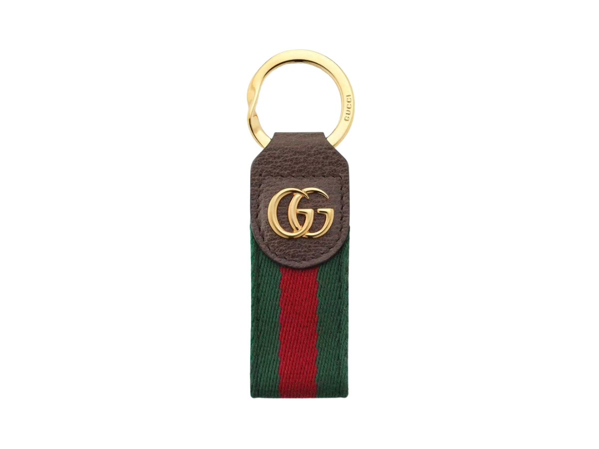 Gucci Ophidia Keychain In Green And Red Web Stripe With Double G Logo ...