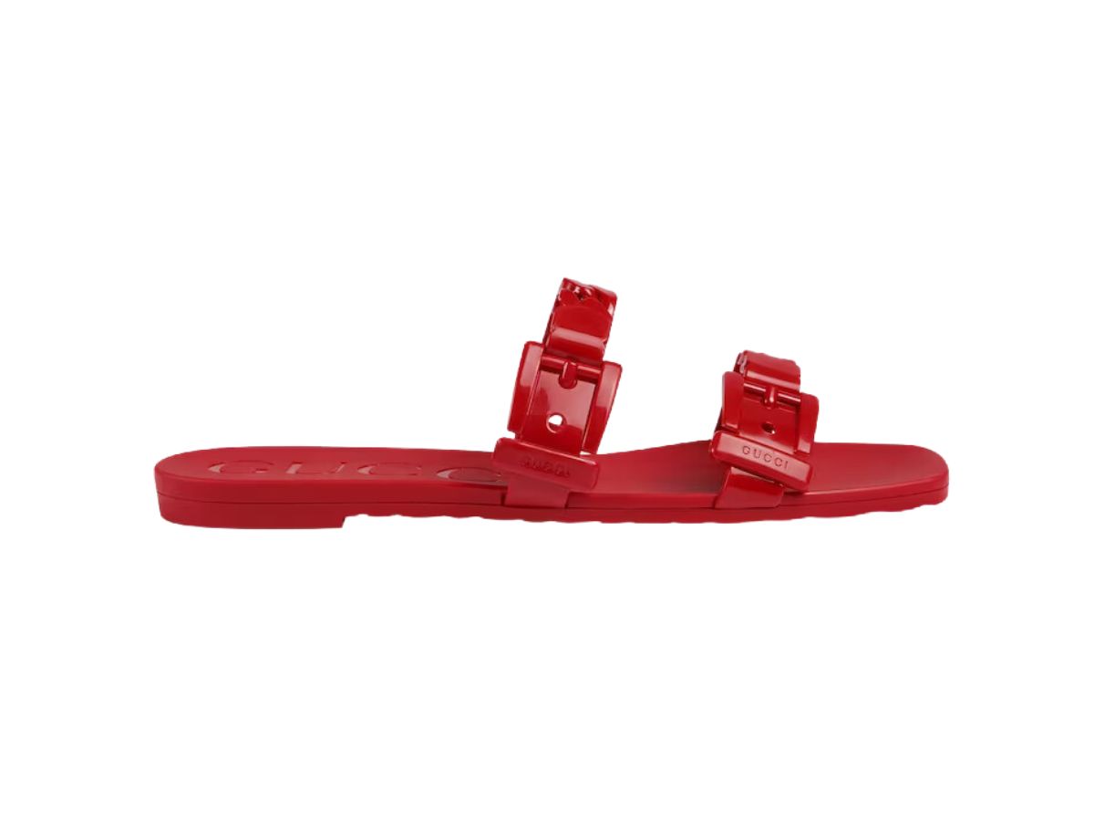 Gucci Rubber Slide Sandal In Hibiscus Red Rubber (W)