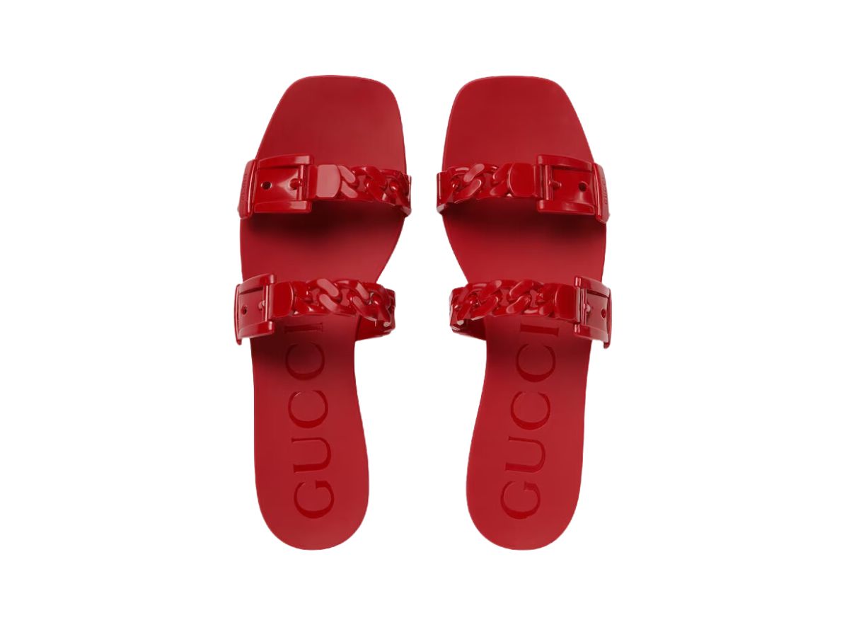 Gucci Rubber Slide Sandal In Hibiscus Red Rubber (W)